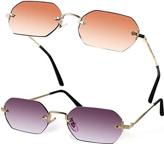 Valiclud 2pièces Lunettes Soleil Femmes Hommes Sans Monture Polygonales Vintage Cadre Métal Léger Avec Verres Pc Résistants Et Pads Nez Antidérapants