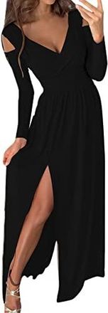 Generic Robe De SoiréE Femme Sexy- Robe Longue Chic Et Elegant-Robe Moulante Fendu à éPaules DéNudéEs Col V Dress Pas Cher AjustéE Taille Haute Robes pour FêT
