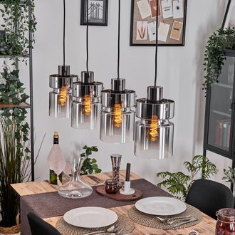 HOFSTEIN Hängeleuchte Hasvik, 4-flammige Hängelampe aus Metall/Glas in Schwarz/Chrom/Rauch, Retro/Vintage-Design (Ø 15 cm), E27, Pendelleuchte höhenverstellbar