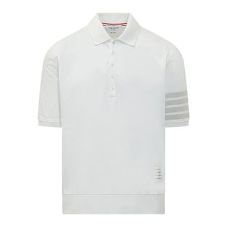 Thom Browne Homme, Tops, Blanc, Taille: 3XL Polo &agrave; Manches Courtes en Jersey Surteint Garment avec 4 Barres