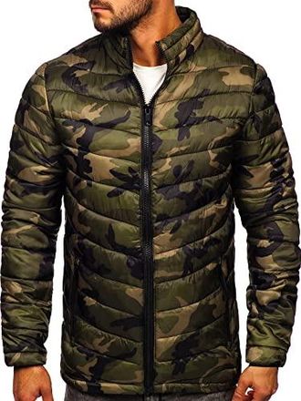 BOLF Homme Veste de transition matelassee Col montant Blouson avec fermeture eclair Doudoune Zipe Temps libre Sport Basic Outdoor Casual Style SM80 Vert M 