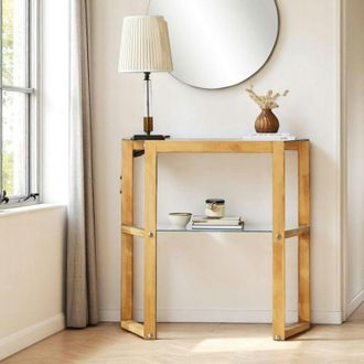 Pier Import Console en verre et bois clair - 2 plateaux lhasa