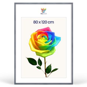 MG Design Bilderrahmen 80 x 120 cm - Posterrahmen mit Grau Holzrahmen (Echtholz) und bruchsicherem Acrylglas, Hoch & Quer mit verst&auml;rkter Wandaufh&auml;ngung