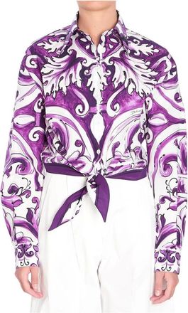 Dolce & Gabbana Femme, Blouses et Chemises, Multicolore, Taille: 34 FR Chemise en Popeline &agrave; Imprim&eacute; Majolica