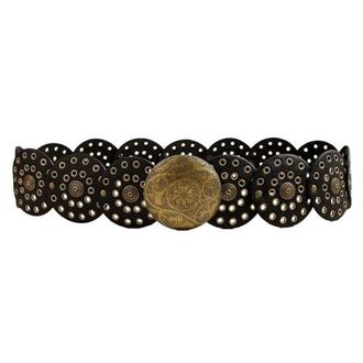 Generic Ceinture Elastique - Ceinture occidentale f&eacute;minine en denim avec une boucle m&eacute;tallique ajour&eacute;e circulaire et large accessoire de mode tendance