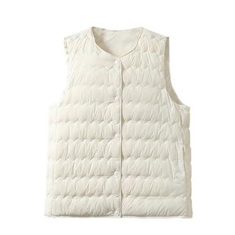 Generic Gilet dhiver pour femme - Couleur unie - Col rond - Motif ondul&eacute; - Clip en coton - L&eacute;ger et chaud, blanc, XXL