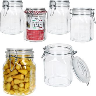 MamboCat 6er Set PRIMA luftdichte Vorratsgläser eckig I 1L I Glasdosen mit Drahtbügelverschluss I ideal zum Einmachen, Fermentieren & Aufbewahren