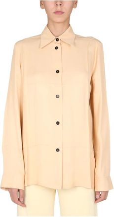 Jil Sander Femme, Blouses et Chemises, Beige, Taille: 36 FR Matt Fluid Viscose Long Sleeve Dress
