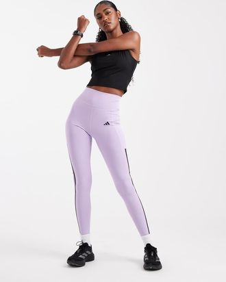 adidas adidas Training - Optime - Lange Leggings in Powder Plum mit den 3 Streifen-Lila