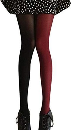 IFUNDOM Rouge Fonc&eacute; Femmes Noires Collants Pleine Longueur Deux Collants Toniques Costume Legging Taille Deux Couleurs Dames Partie Legging Bas