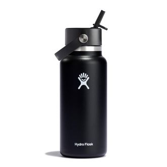 Hydro Flask Trinkflasche 946ml (32oz) mit Strohdeckel - Vakuumisolierte, Wiederverwendbare Flasche aus Edelstahl - Auslaufsicherer Deckel - Größe Öffnung - Black