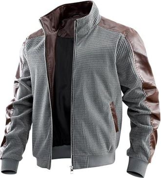 Generico Veste de moto en cuir synth&eacute;tique l&eacute;g&egrave;re pour homme avec col montant et fermeture &eacute;clair Style vintage, U Gris, XXL