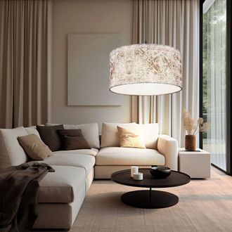 ETC Shop Lampe suspendue lampe parapluie lampe de salle &agrave; manger lampe suspension, abat-jour textile &agrave; motifs bleu gris noir, douille E27 r&eacute;glable en hauteur