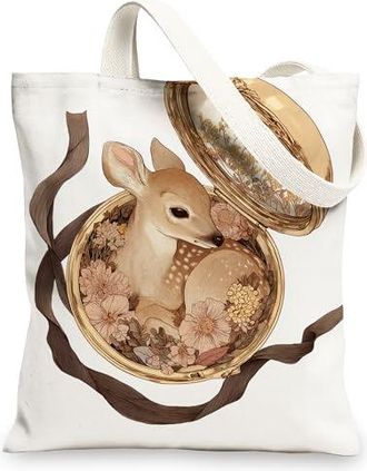 Generic Sacs fourre-tout en toile de cerf, sacs à provisions réutilisables, sacs à provisions réutilisables, sacs à bandoulière légers et lavables, blanc, 13x