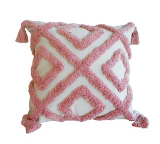 Generic Dekorative Dekokissen mit Tufted Geometric Muster, 45x45 cm, Rosa und Creme, mit Quasten, Soft Convas Cover