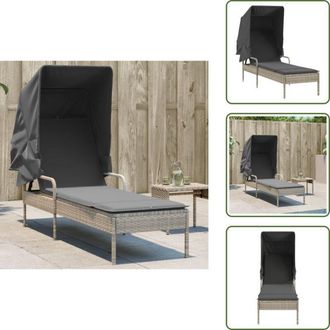 vidaXL Sonnenliege mit Dach Hellgrau Poly Rattan - Sonnenliege - Gartenliege - Liege - Outdoorm&ouml;bel - Pool Accessoire