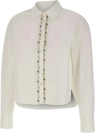 Kaos Kaos, Femme, Blouses et Chemises, Blanc, Taille: 38 FR Chemise en coton orn&eacute;e de perles