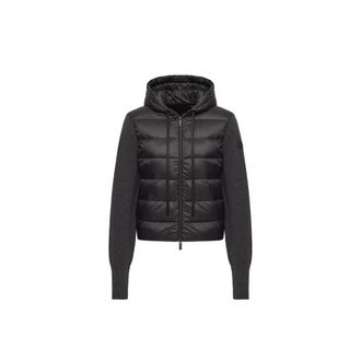 Moncler Moncler Cardigan &Agrave; Capuche Matelass&eacute; Zipp&eacute; En Laine, Femme, Gris, Taille: Xl