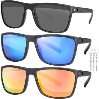 Generic Lot de 3 Lunettes de Soleil Rectangulaires, Protection Solaire UVA UVB Bloquant la Lumi&egrave;re Bleue, Verres Clairs L&eacute;gers avec Charni&egrave;re &agrave; Ressort, Lunet