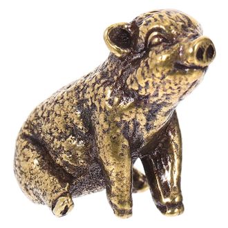 DOITOOL Vintage Messing Schweinchen Figurine Handgefertigte Kleine Piggy Statue Glatte Oberfläche Langlebige Heimdekoration Glücksbringer für Büro und Wohnzim