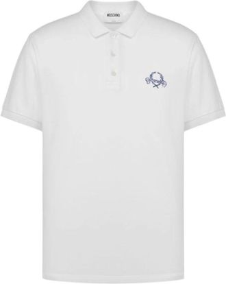 Moschino Homme, Tops, Blanc, Taille: XS Polo en Piqu&eacute; de Coton Couronne de Laurier