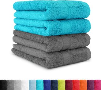 FALCO BaSaTex Frottee Handtücher Set 50x100, 100% Baumwolle Öko-Tex Made in Green, Handtuch Set 4er Pack Anthrazit Grau + Türkis