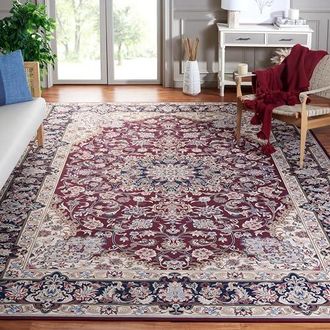 Safavieh Traditionell Teppich für Maschinenwaschbar und rutschfest - Ideal für stark frequentierte Bereiche - Tucson Collection, Kurzer Flor, Beige und Grau, 1