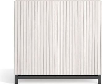 HERDASA Herdasa, Meuble à chaussures en mélamine, modèle Copenhague, 90x90x27 cm, blanc antique - portes effet lattes blanches et pied graphite