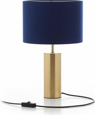 Relaxdays Tischlampe, Samtschirm & Metallfu&szlig;, E27, HD 51x32 cm, Nachttischlampe mit Kabel, Schlafzimmer, dunkelblau/Gold