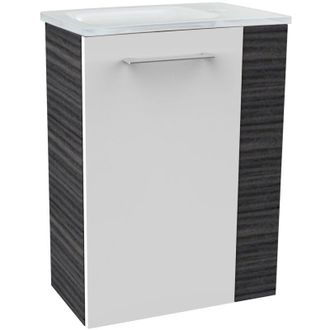 Fackelmann B. perfekt sbc G&auml;ste-WC Set 2 Teile - Waschtischunterschrank in Wei&szlig; mit Holz Anthrazit mit Waschbecken aus Glas in Wei&szlig; - Waschbeckenunterschrank