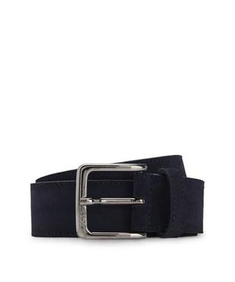 BOSS Hommes Ronnie-Sd-St Sz35 Ceinture en cuir su&eacute;d&eacute; avec boucle argent&eacute;e &agrave; logo grav&eacute;