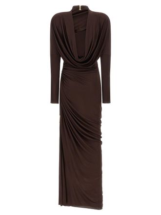 Balmain Draped Jersey Dress - Brown