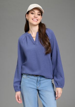 Laura Scott Schlupfbluse LAURA SCOTT, Damen, Gr. 34, blau, Web, Obermaterial: 100% Baumwolle, Blusen Schlupfbluse, feminin geschnitten, aus Baumwolle, unifarben