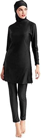 Ibtom Maillot de bain 3 pi&egrave;ces pour femme musulmane,Haut de bain &agrave; manches longues,Pantalon hijab,Burkini modeste,Couleur unie,Maillot de bain islamique,Gra