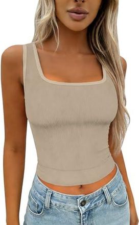 Generic D&eacute;bardeur de sport pour femme - Gilet d&eacute;t&eacute; l&eacute;ger en coton - Sans manches - Crop Tops &eacute;lastiques - Camisole sans manches - Col en U - T-shirt c&ocirc;tel&eacute; - 