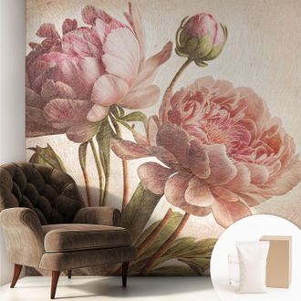 Tulup Carta Da Parati Non Tessuto - Decorazione Da Muro - Traspirante - Con Motivo - Per Camera Da Letto Cucina Peonie Delicate 250x250 Cm