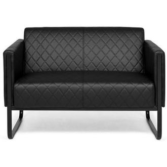 hjh OFFICE Loungesofa 2-Sitzer Aruba Black Kunstleder Polstersessel modern mit Stahlgestell, 111 x 78 x 71 cm, Schwarz