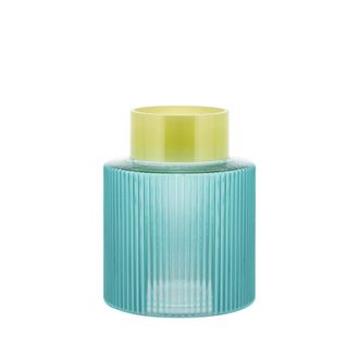 Remember Glasvase Groove S Blue - 2-farbige Vase mit geriffeltem Vasenkörper - 18 cm, ø 15 cm