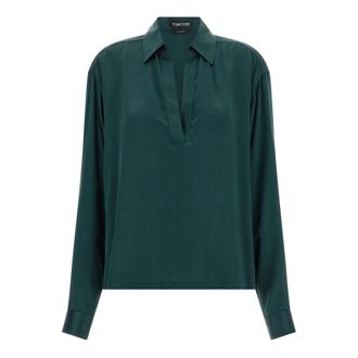 Tom Ford Stretch Silk Satin Polo - - Blouses & Shirts - Damen - Gr&uuml;n - 2XS