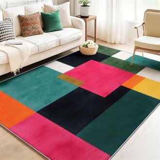 Generic Tapis de Salon 160 x 230 cm, Color&eacute; Tapis Lavable &agrave; Poils Courts antid&eacute;rapant Doux, Motif Abstrait Moderne G&eacute;om&eacute;trique Blocs De Couleur, pour Chambre 