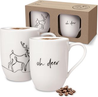 Villeroy & Boch Statement Tassen Set Rentier 2 teilig Weihnachten, Weiß, Schwarz, Spülmaschinenfest, Mikrowellensicher, Geschenkset Tassen Weihnachten, Weihnachtstass