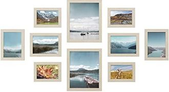 Songmics Cadres Photo, Lot de 10, Deux 20 x 25 cm, Quatre 13 x 18 cm, Quatre 10 x 15 cm, MDF, Protection en Plastique, MDF, Beige Naturel RPF310N02