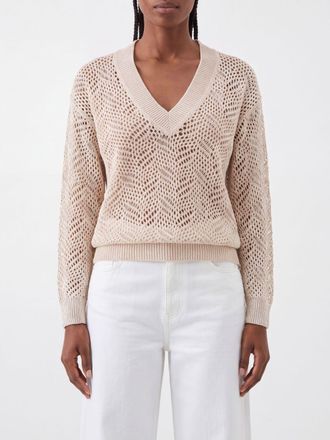 Brunello Cucinelli V-Ausschnitt-Pullover in Relaxed Fit aus 100% durchbrochenem Kaschmir