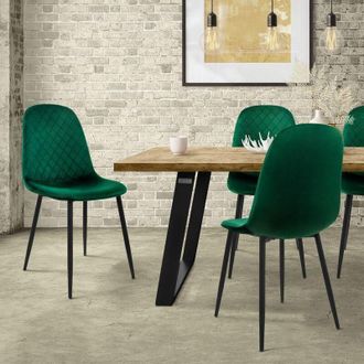ML Design Chaise de Salle à Manger, Lot de 4, Vert Foncé, Revêtement en Velours, Pieds en Métal Noir, avec Dossier Ergonomique, Design Moderne, pour le Salon