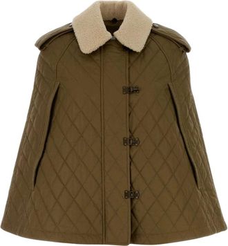 Burberry Femme, Vestes, Vert, Taille: 36/38 FR Heath Quilted Cape with Shearling Neck
