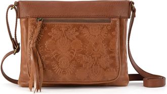 The Sak Damen Sanibel Mini-Umhängetasche aus Leder, Tabak Floral Embossed II