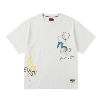 Evisu Homme, Tops, Blanc, Taille: L T-shirt Graffiti Daicock Dessin&eacute; &agrave; la Main et Multi-poches