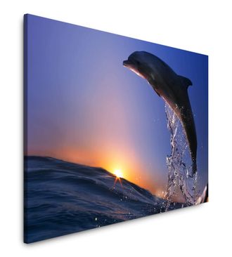 Paul Sinus Art Delfin im Meer mit Wellen 60 x 90 cm Inspirierende Fotokunst in Museums-Qualit&auml;t f&uuml;r Ihr Zuhause als Wandbild auf Leinwand in