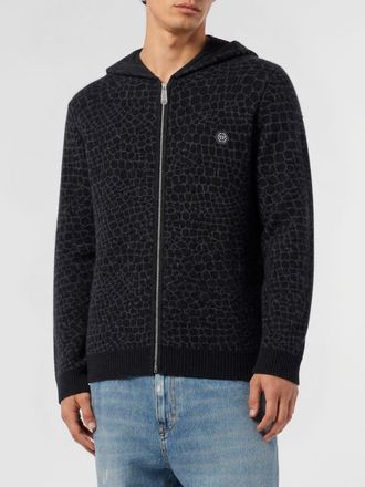 Philipp Plein Kapuzenpullover aus Wolle und Kaschmir mit Animal-Print