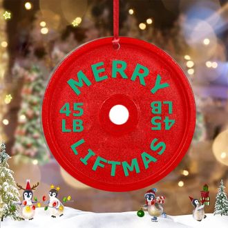 Generic Rote Hantelscheibe Gewichtheben Personalisierte Weihnachtsschmuck 2022 Frohe Liftmas Weihnachtsdekorationen f&uuml;r Baum Acryl Weihnachtsschmuck Andenken 